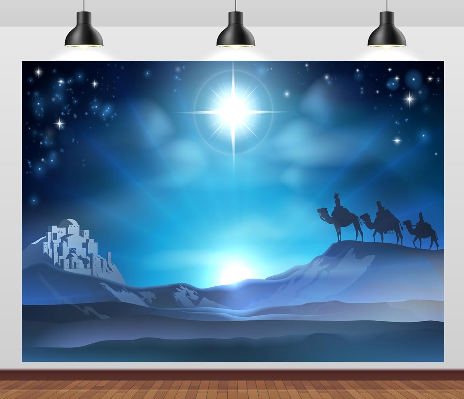 Christmas Nativity Scene Backdrop Holy Star Night Bethlehem Three Wise ...