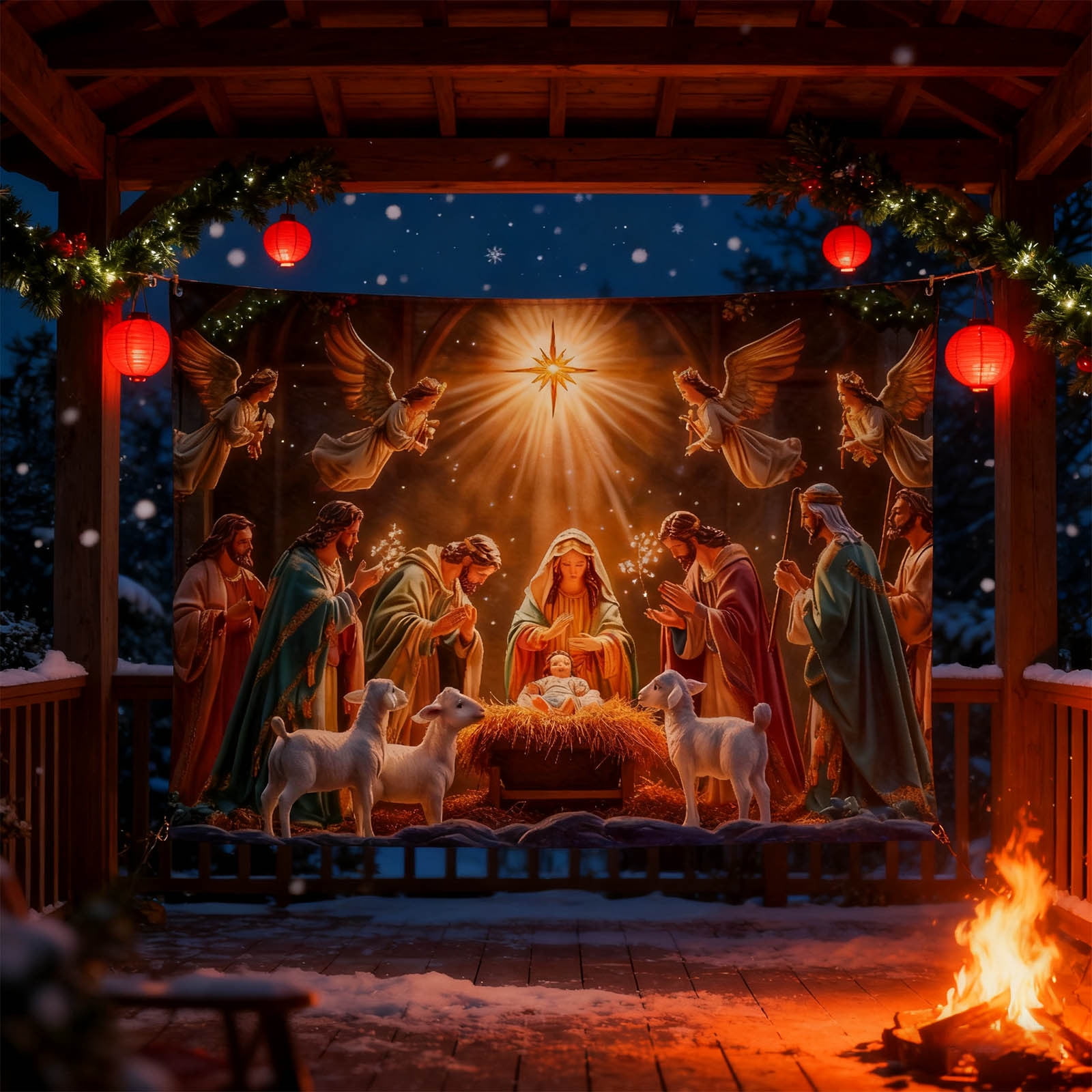 Christmas Nativity Scene Background,Christmas Nativity Starrys Canopys ...
