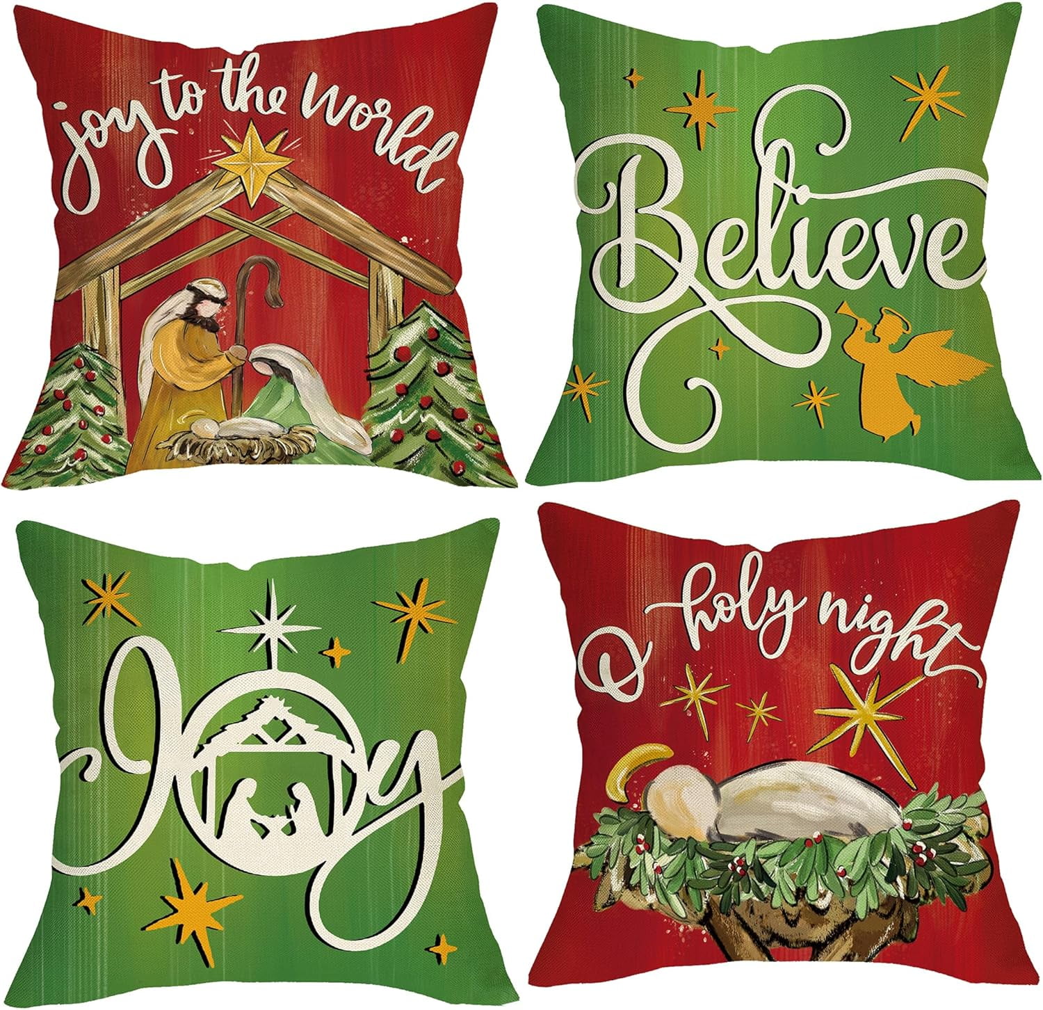 Christmas Nativity Scene Decorative Throw Pillow Covers 18x18 Set of 4 ...