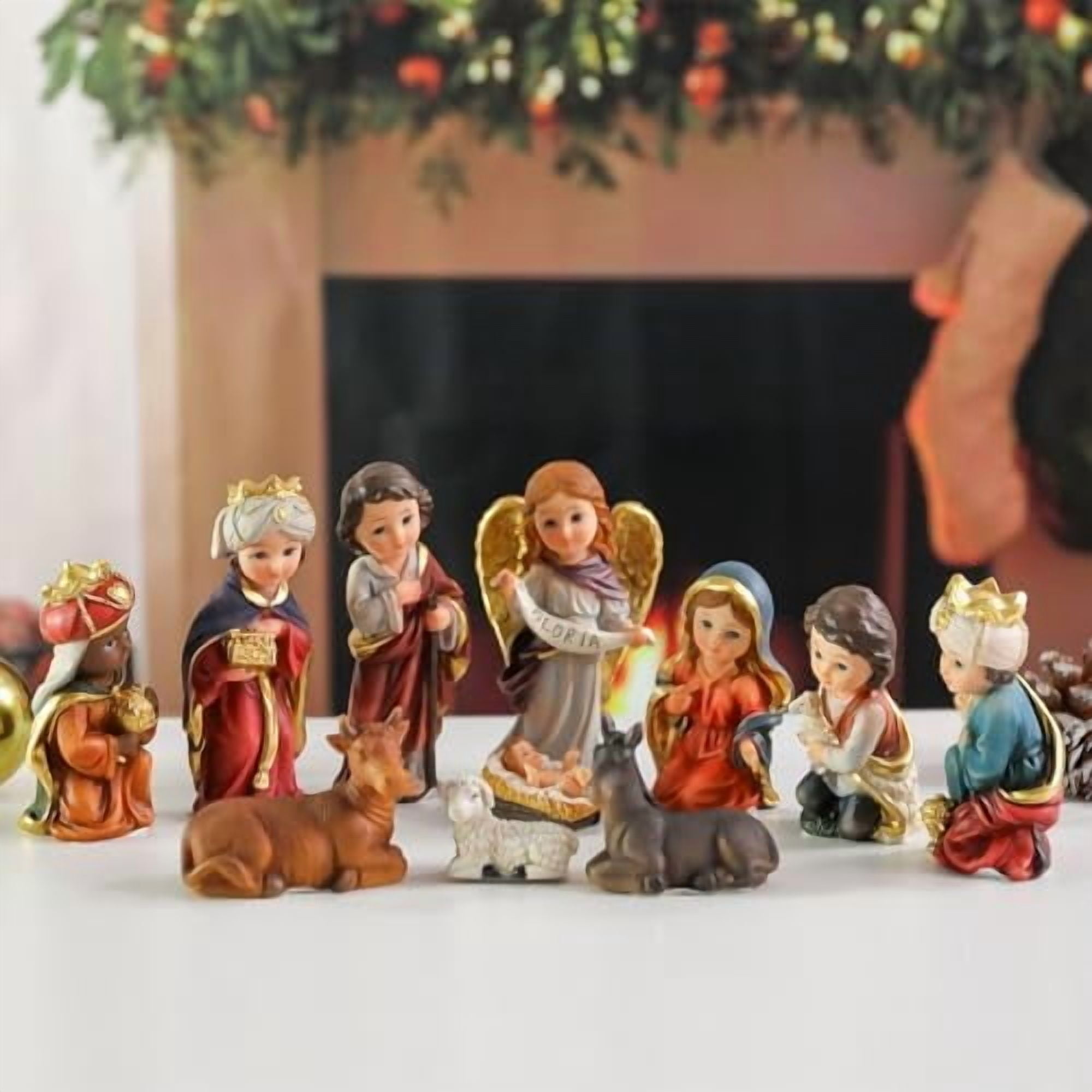Christmas Nativity Scene Figurine Set – Hand-Painted Resin Baby Jesus ...