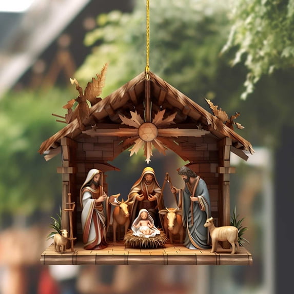 Christmas Nativity Scene Ornament with Mary Joseph and Baby Jesus ...
