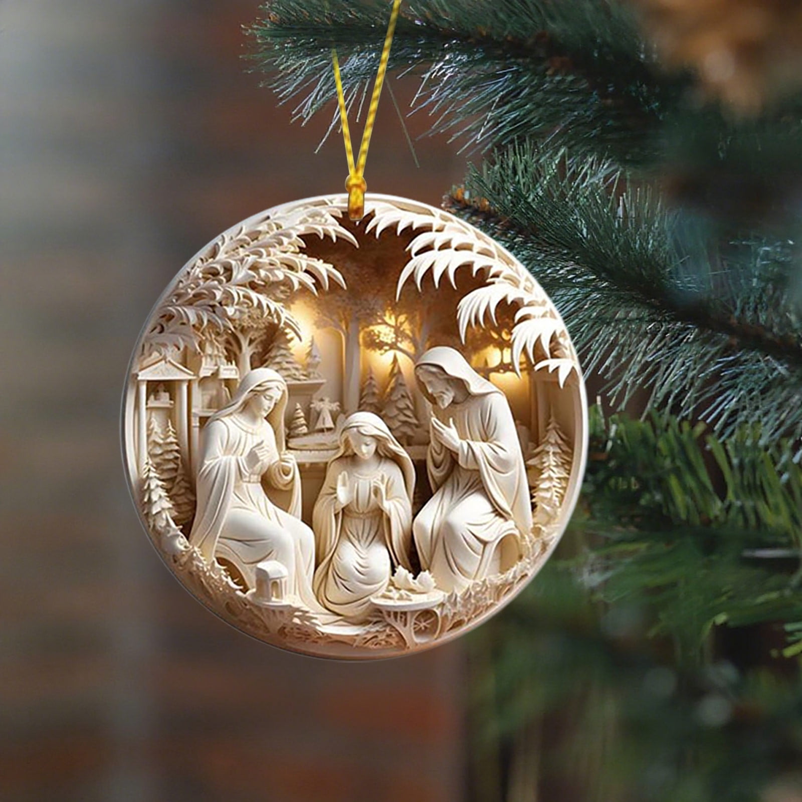 Christmas Nativity Scene Ornaments Religious Christmas Wooden Hanging ...