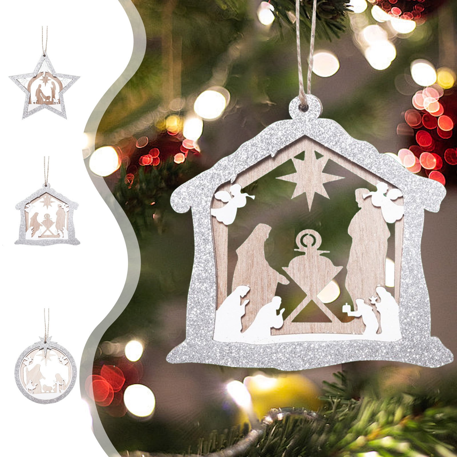 Christmas Nativity Scene Ornaments, Wooden Christians Xmas Tree ...