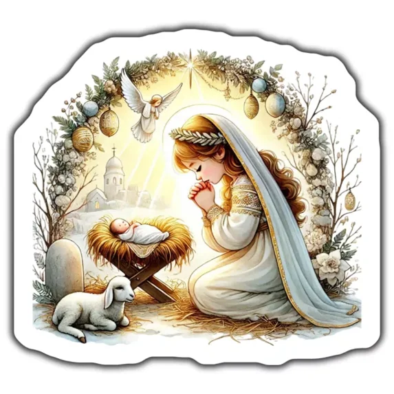 Christmas Nativity Scene Sticker, Holy Family Illustration Decal ...