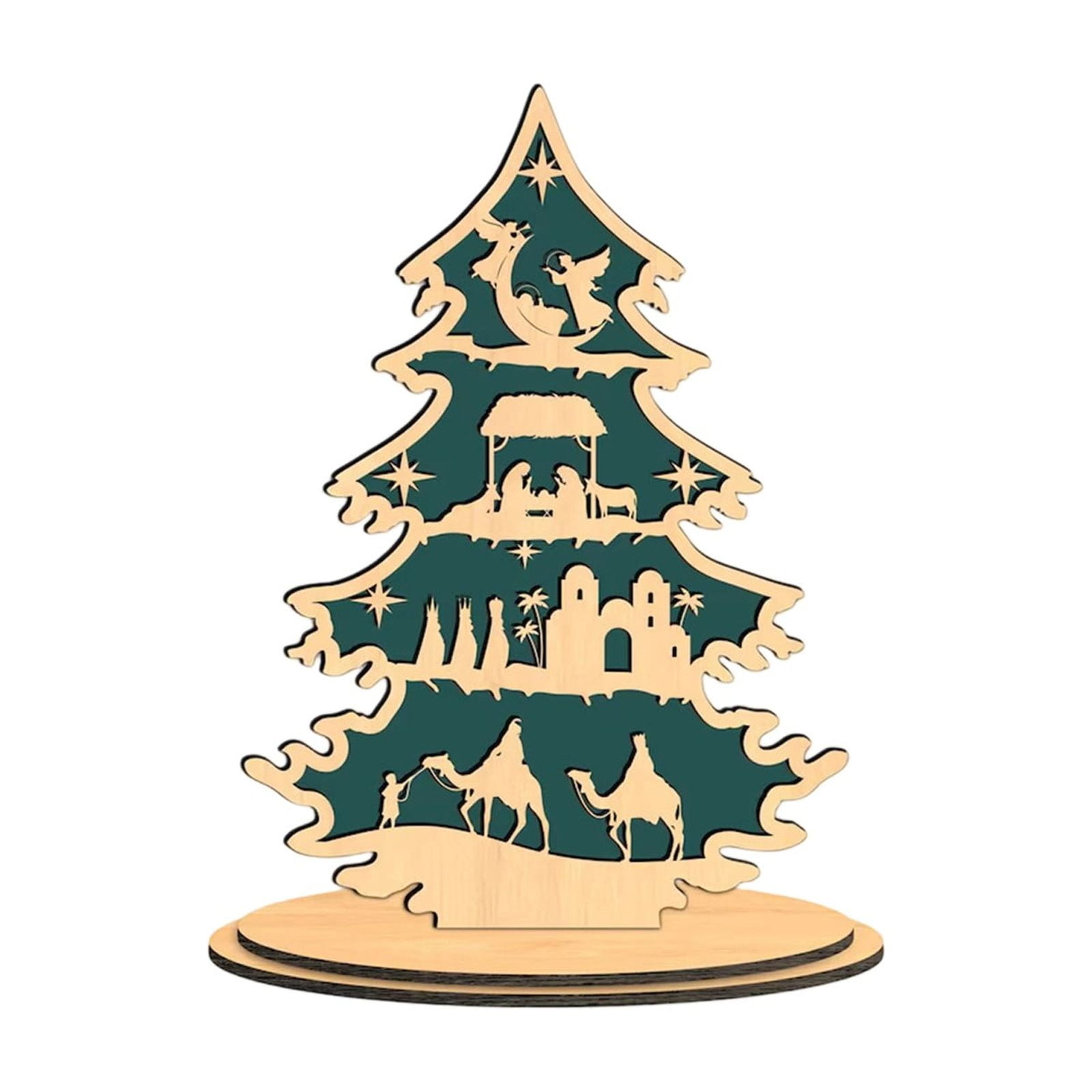 Christmas Nativity Scene Wooden Table Card with Wooden Stand, Retro ...