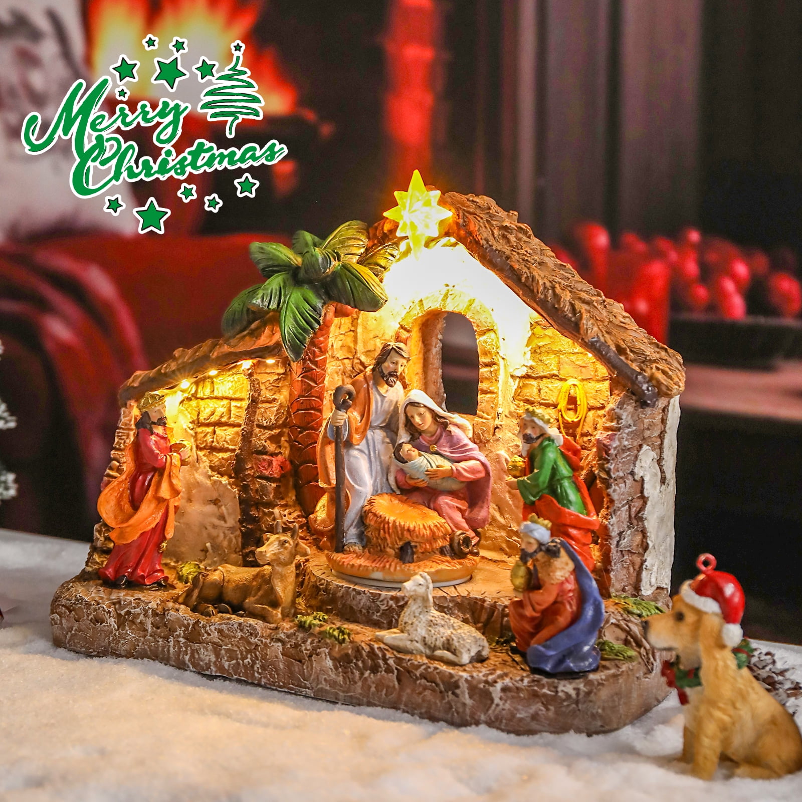 Christmas Tabletop Nativity-Village Nativity Set, LED Nativity Scene ...