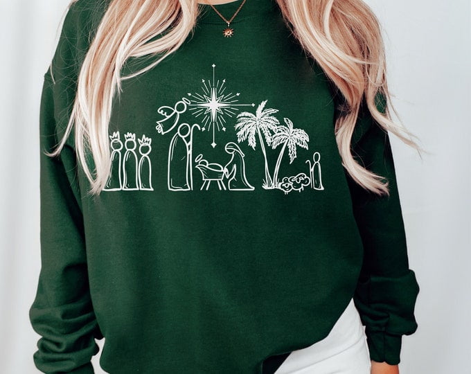 Christmas Nativity Sweatshirt, Nativity Scene Sweater, Christian ...