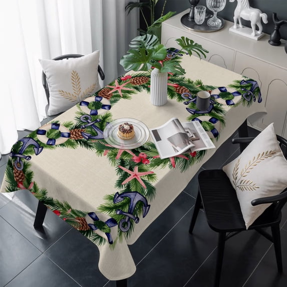 Christmas Nautical Table Cloth Waterproof Tablecloths, Winter Coastal ...