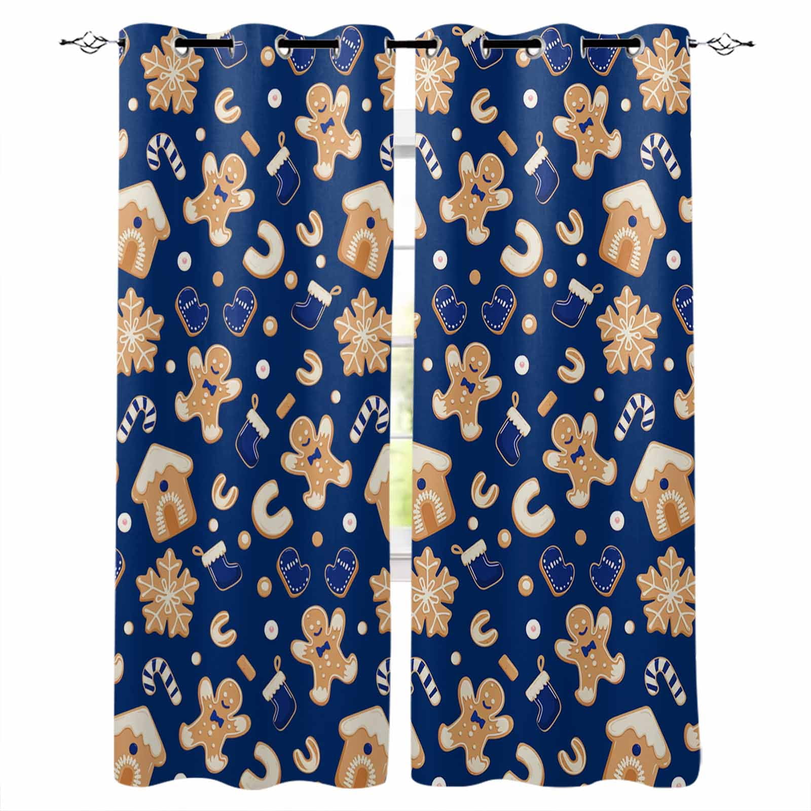 Christmas Navy Blue Blackout Curtains for Bedroom/Living Room, Thermal ...