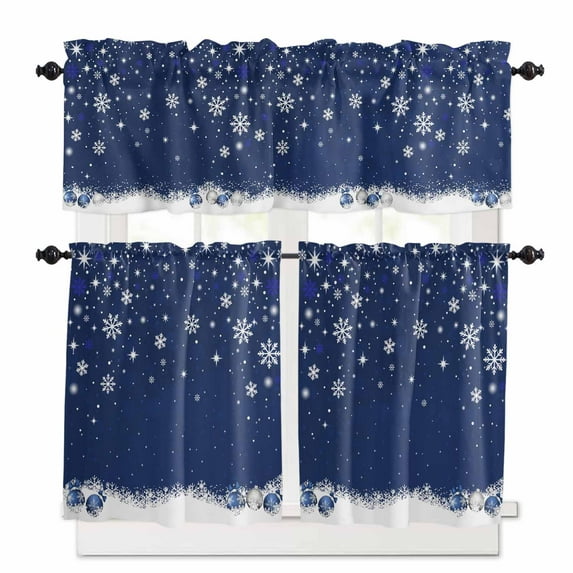 Christmas Navy Blue Kitchen Curtains Valances and Tiers Set of 3 Winter ...