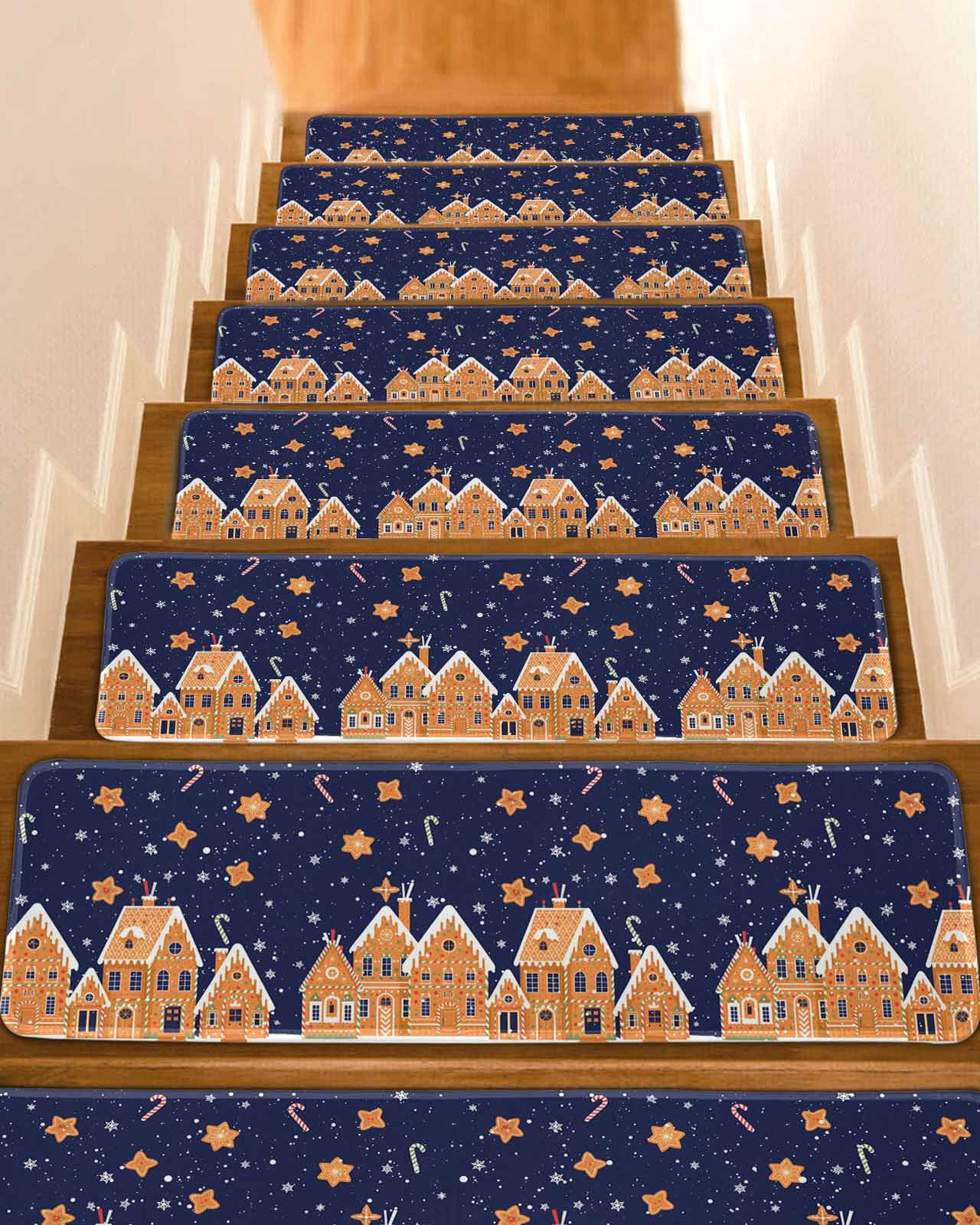 Christmas Navy Blue Stair Treads for Wooden Steps Indoor Runner Rug ...