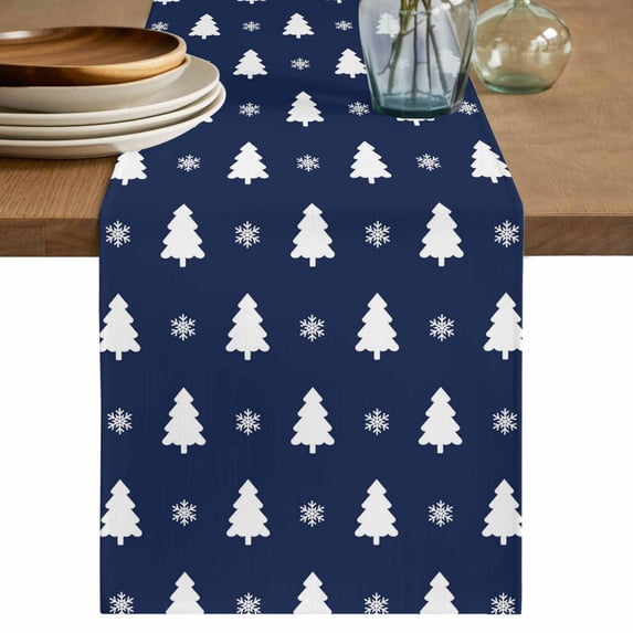 Christmas Navy Blue Table Runner 70 Inches, Winter Snowflakes Modern ...