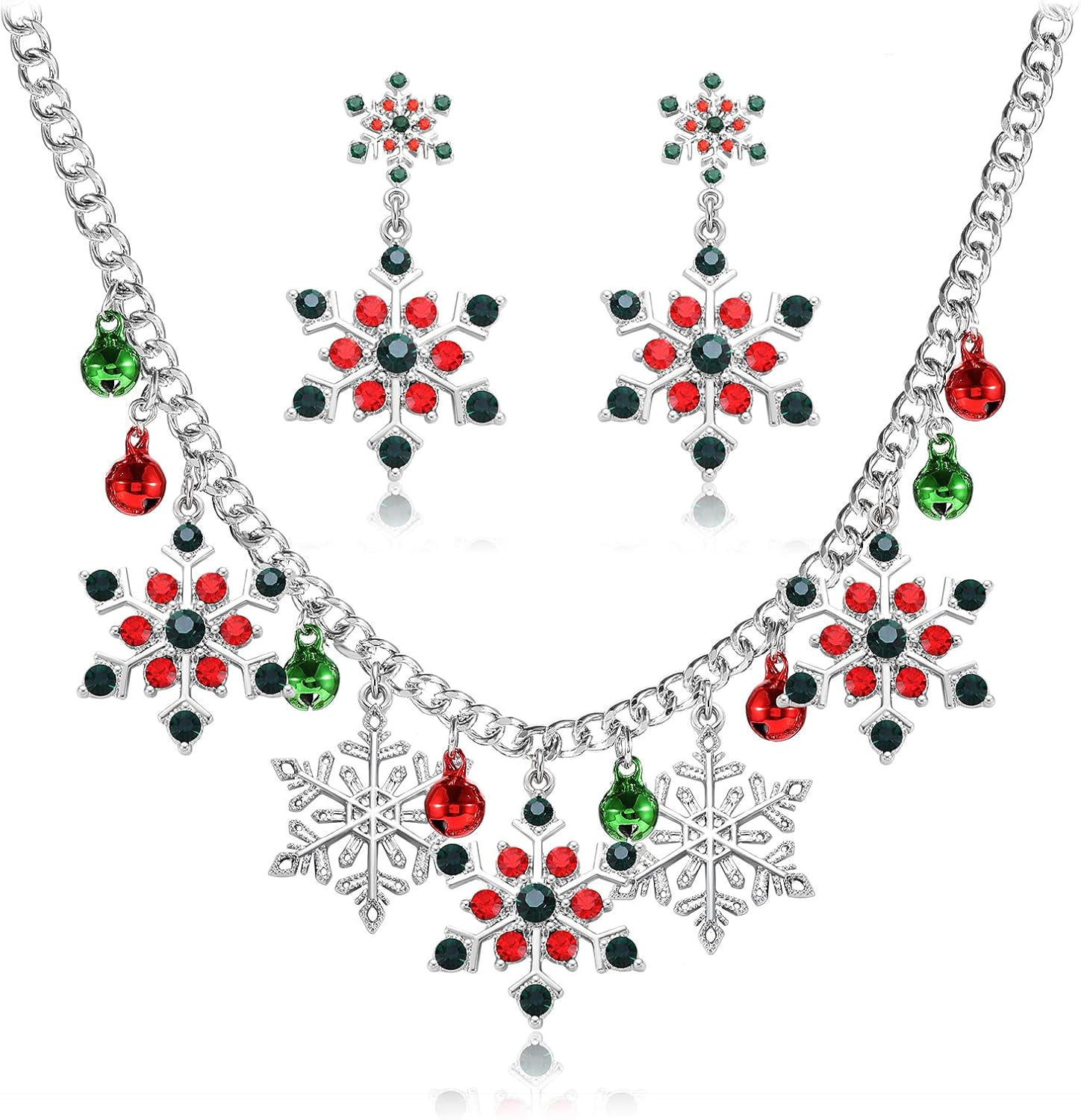 Christmas Necklace Colorful Sparkly Rhinestone Pearl Snowflake Charm ...