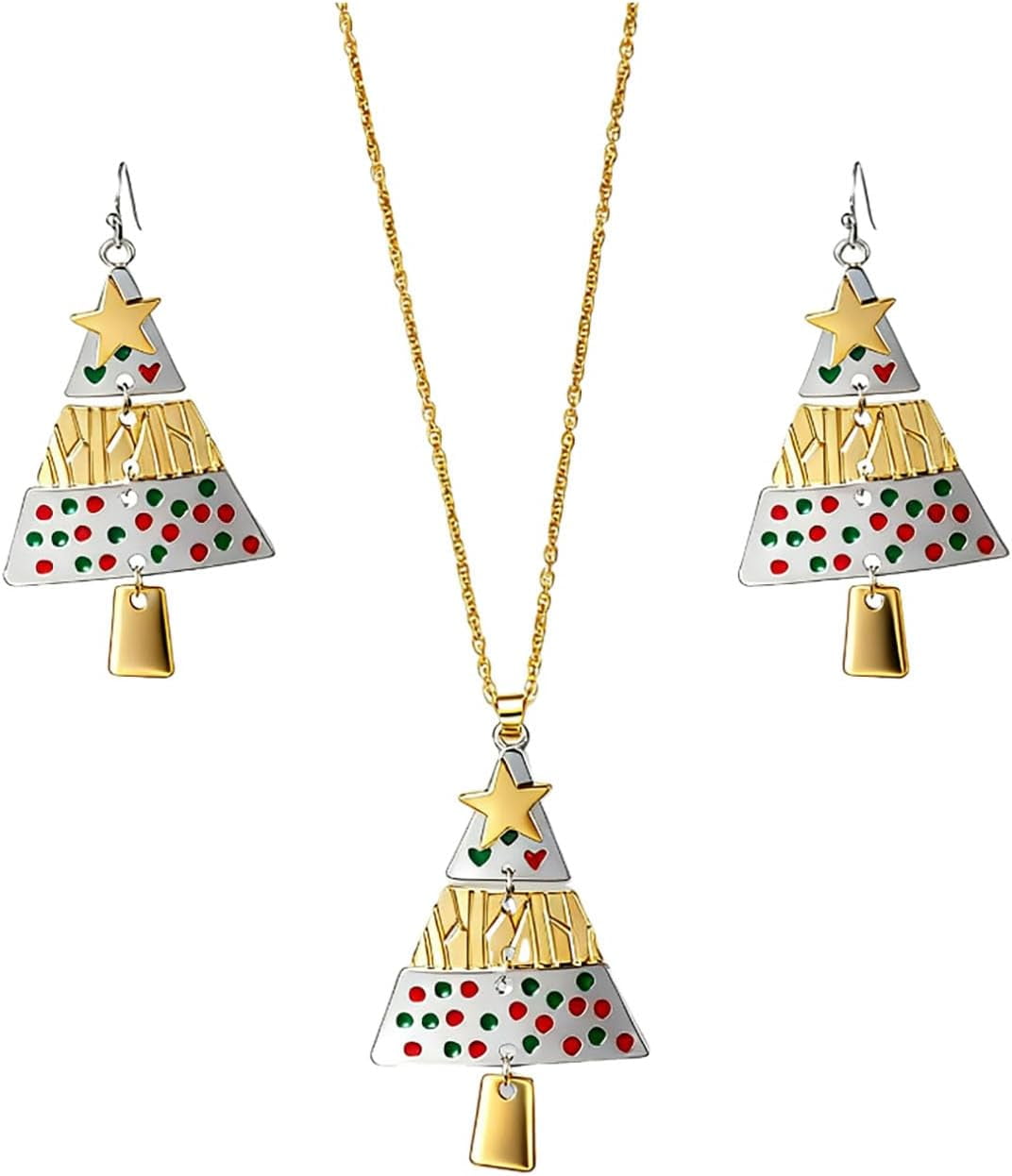 Christmas Necklace Earrings Set for Women Christmas Trees Pendant ...