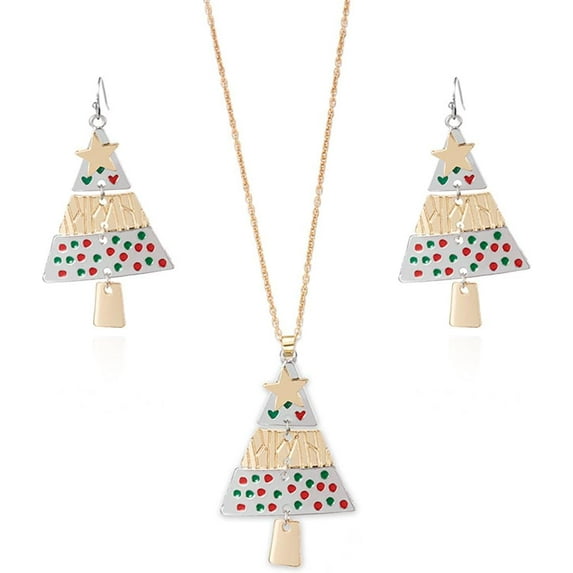 Christmas Necklace Earrings Set for Women Cute Splice Christmas Tree ...