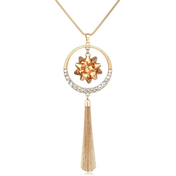 Christmas Necklace for Women X-Mas Gift Bow Circle Pendant Necklaces ...