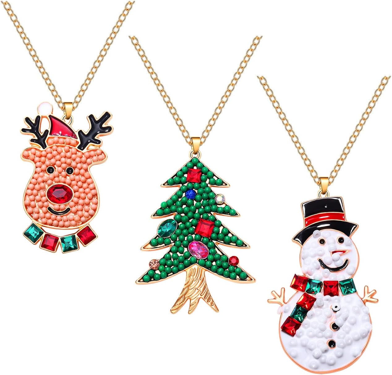 Christmas Necklaces Xmas Tree Snowflake Reindeer Bell Pendant Necklace ...