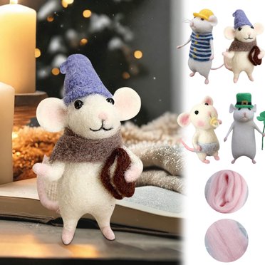 DIY Needle Felt Mouse Kit - Christmas Craft Decoration, Complete Wool ...