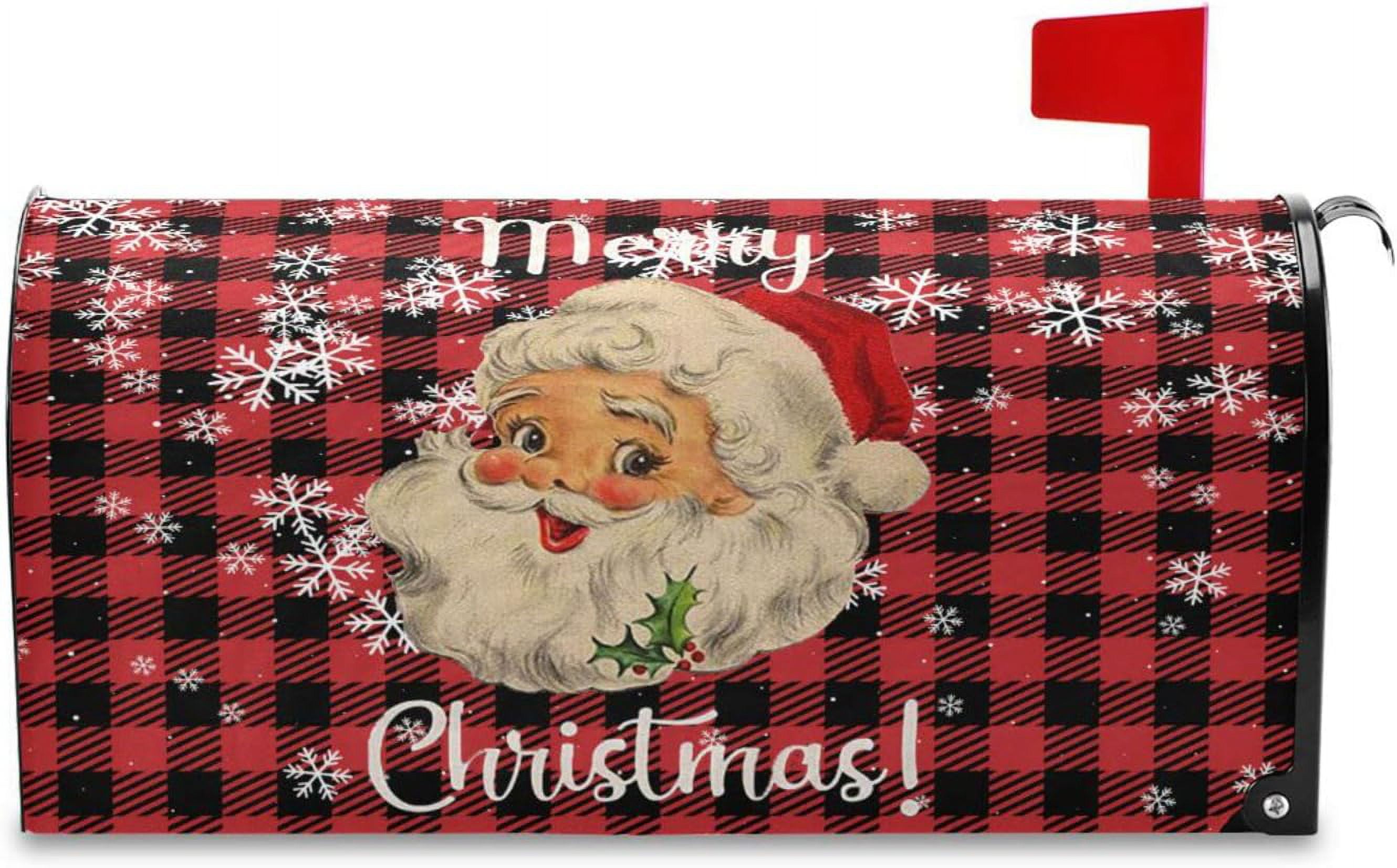 Christmas New Year Magnetic Mailbox Cover Buffalo Plaid Santa Mailbox ...