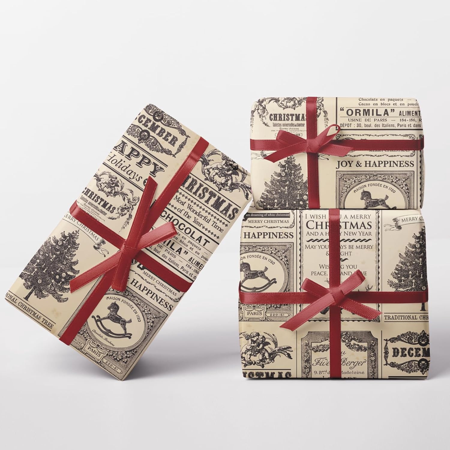 Christmas Newspaper Wrapping Paper Birthday Roll Vintage Xmas Newsprint ...