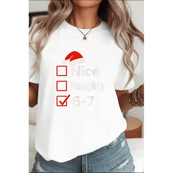 Christmas Nice Naughty Six Seven Meme Brainrot Slang Unisex T-Shirt up ...