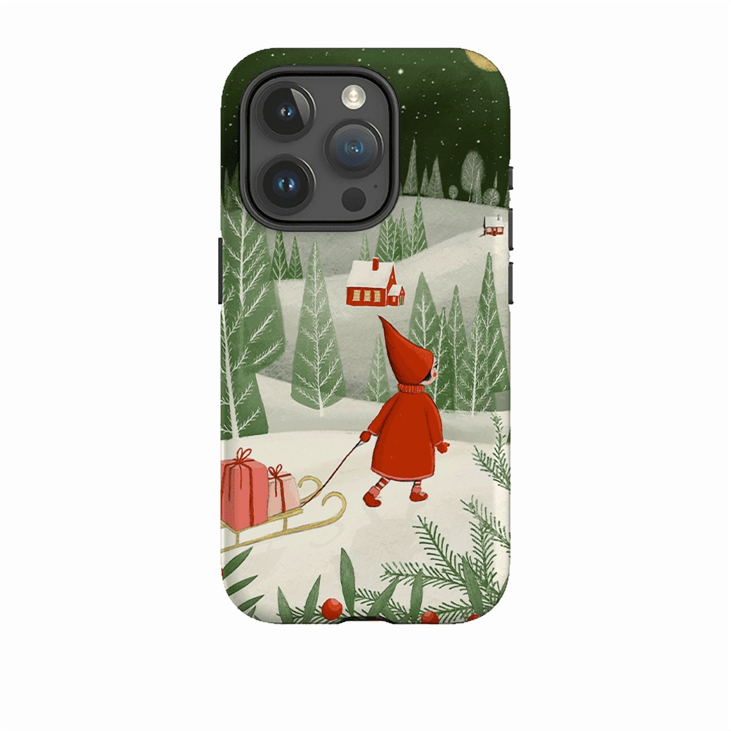 Christmas Night Holiday Scene Phone Case for iPhone 16 15 14 13 12 11 ...