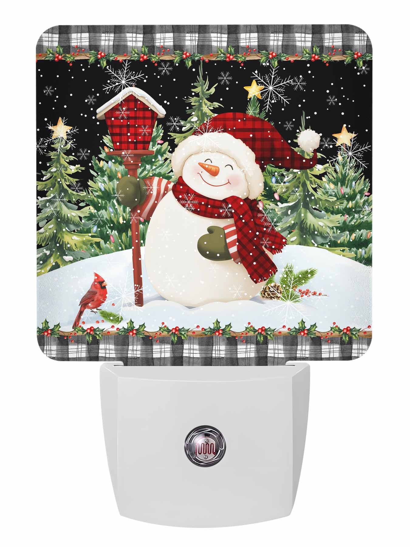 Christmas Night Lights Auto Sensor Cardinal Bird Snowman Plug-in LED ...