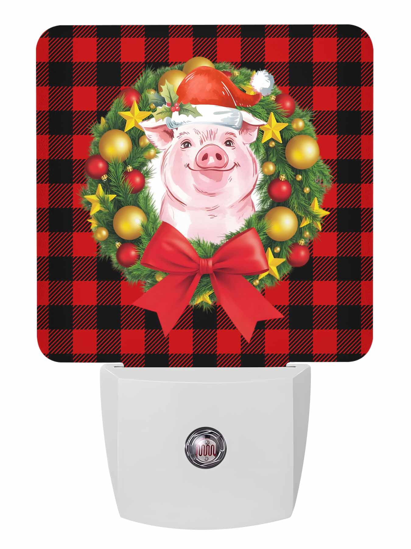 Christmas Night Lights Auto Sensor Farm Pig Star Balls Wreath Plug-in ...