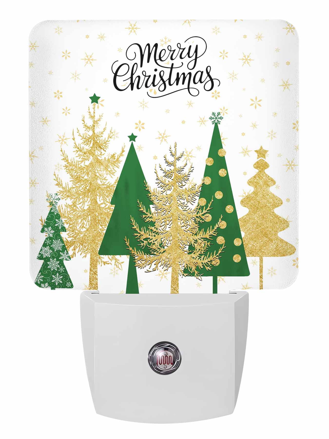 Christmas Night Lights Auto Sensor Green Golden Xmas Tree Plug-in LED ...