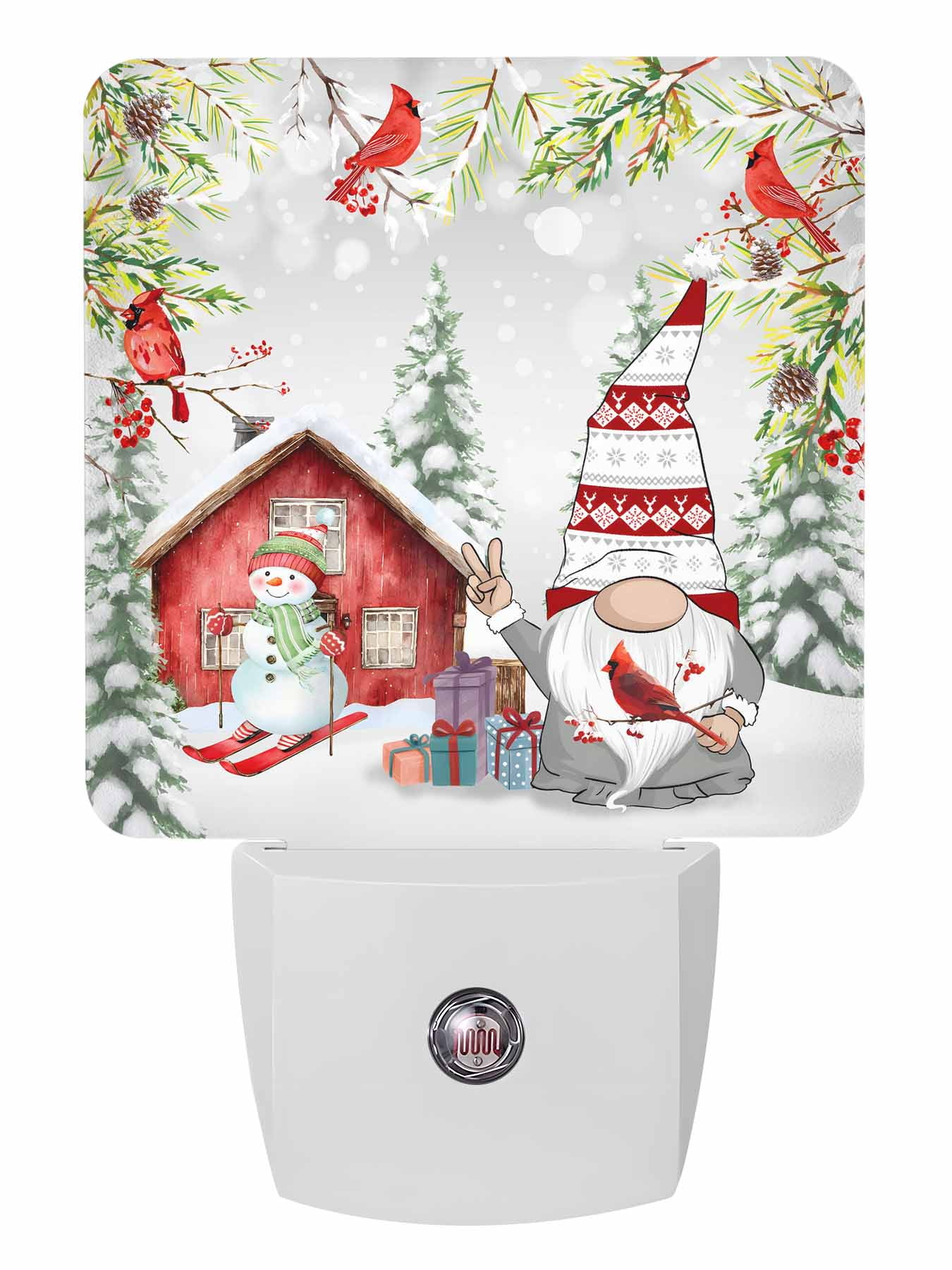 Christmas Night Lights Auto Sensor Red Barn Gnome Cardinal Bird Plug-in ...