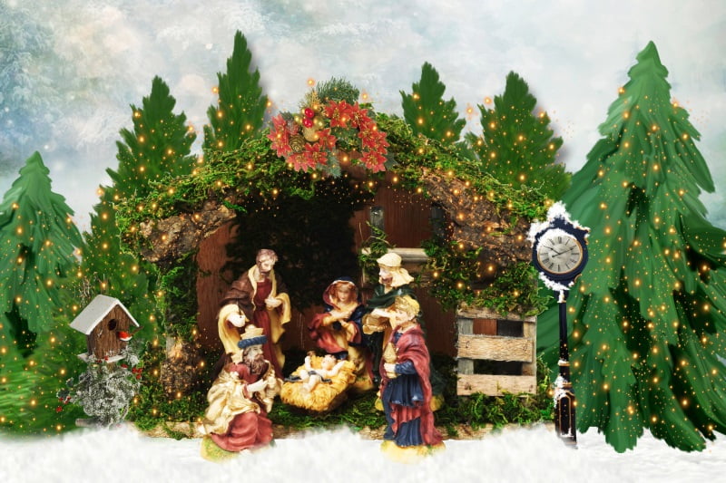 Christmas Night Nativity Scene Backdrop Birth Of Jesus Merry Xmas Party ...