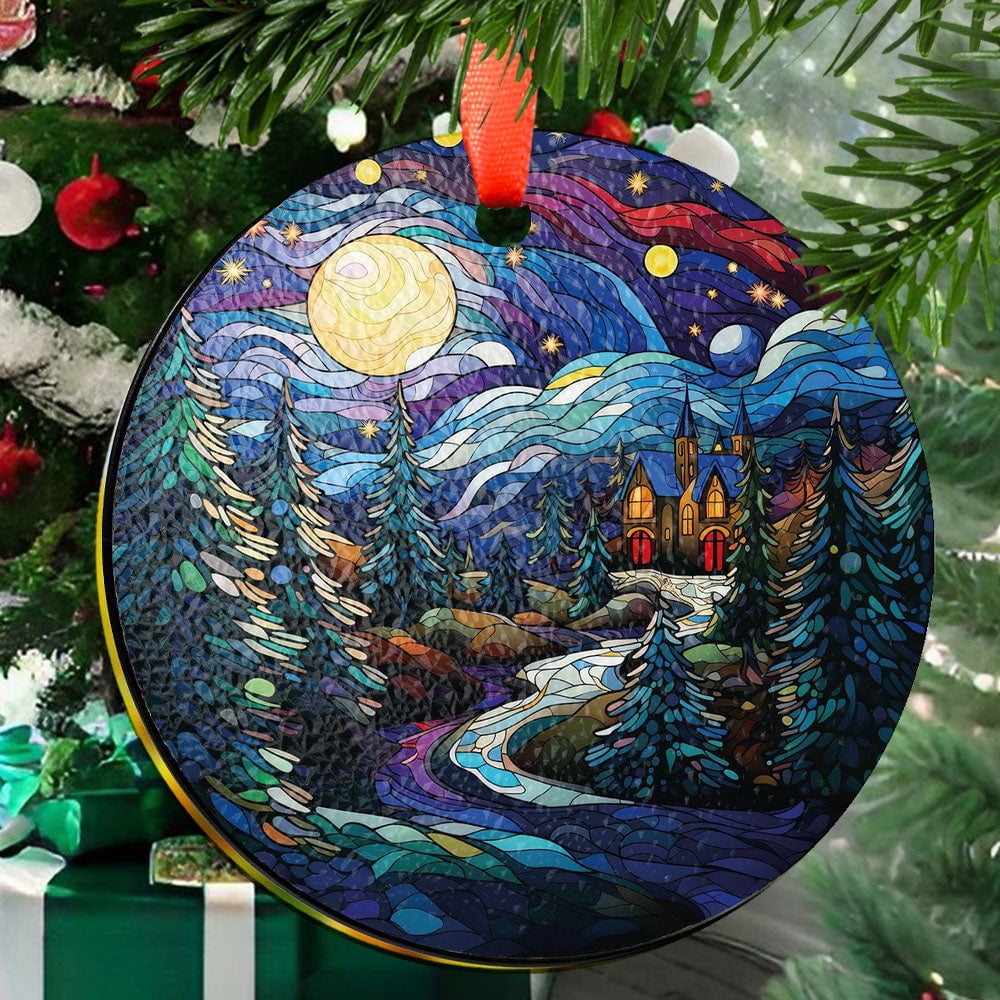 Christmas Night Window Glass Suncatcher, Holiday Decoration ...