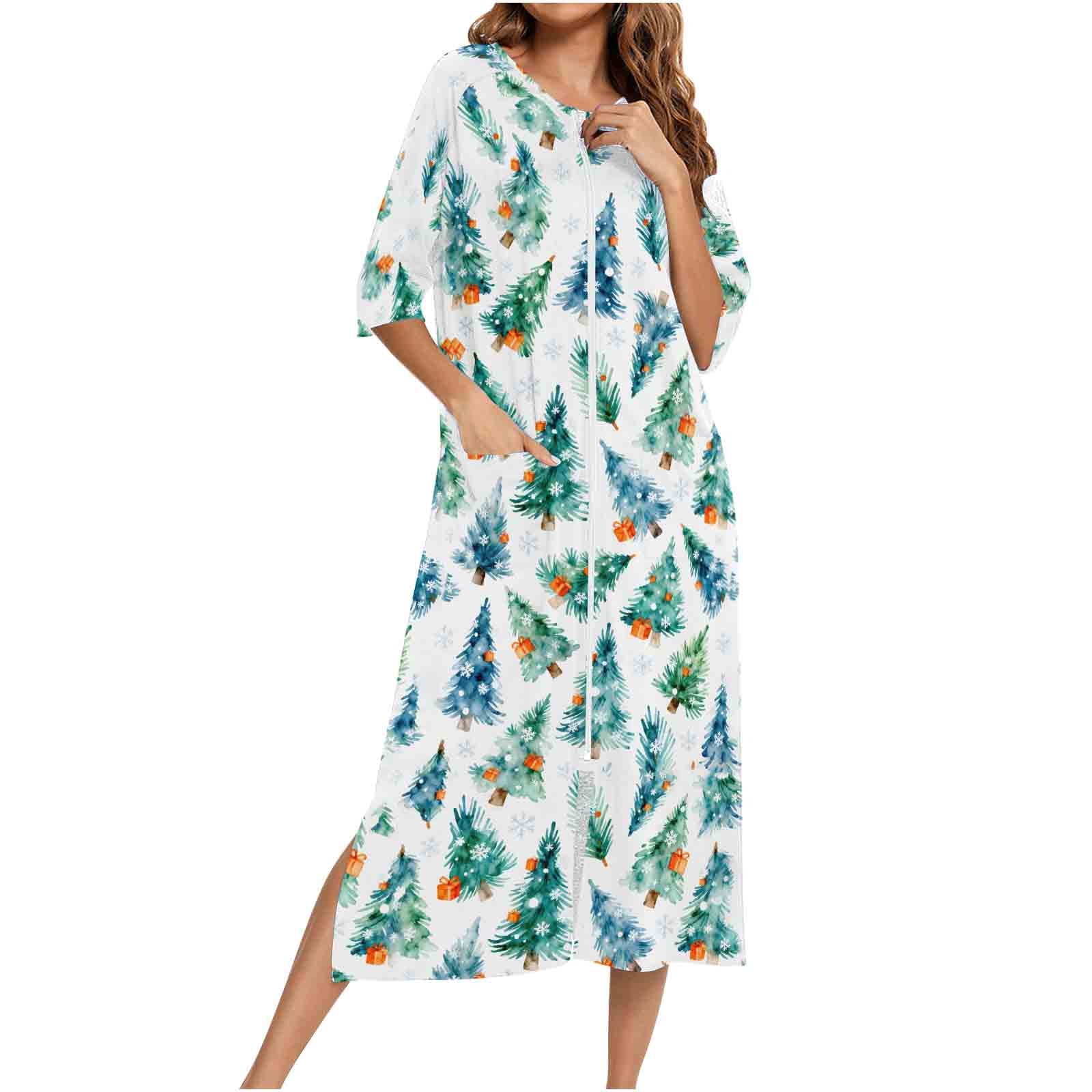 Christmas Nightgowns for Women Xmas Holiday Outfits 3/4 Sleeve Split ...