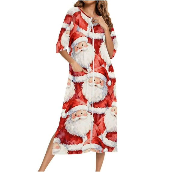 Christmas Nightgowns for Women Xmas Holiday Outfits 3/4 Sleeve Split ...