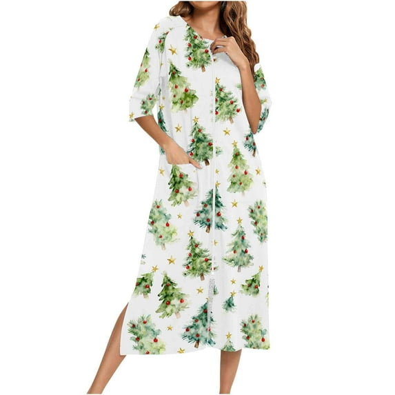 Christmas Nightgowns for Women Xmas Holiday Outfits 3/4 Sleeve Split ...