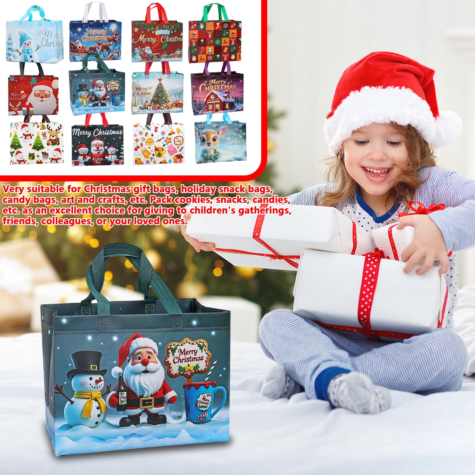Christmas Non-Woven Bags 1 Pack, Hot Pressed Three-Dimensional Tote ...
