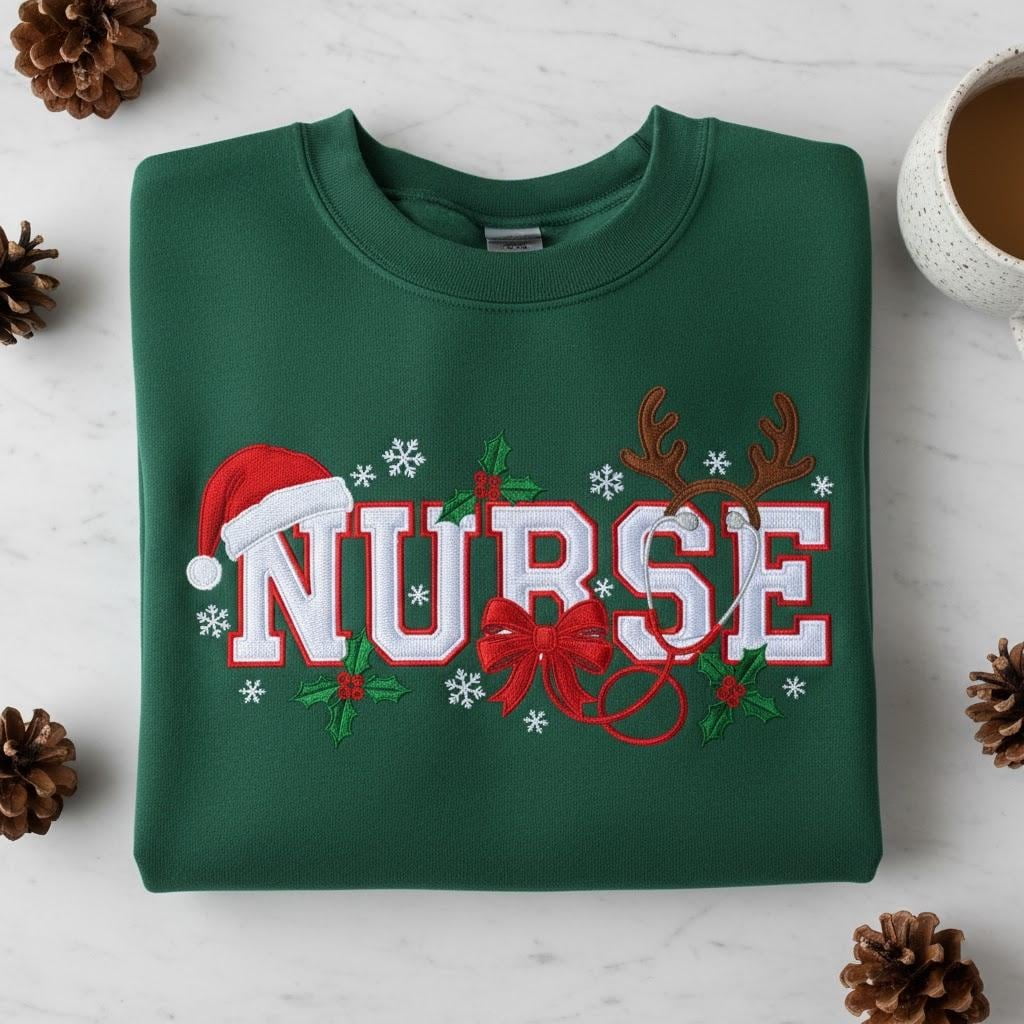Christmas Nurse Embroidered Stethoscope Sweatshirt, Reindeer Antlers RN ...