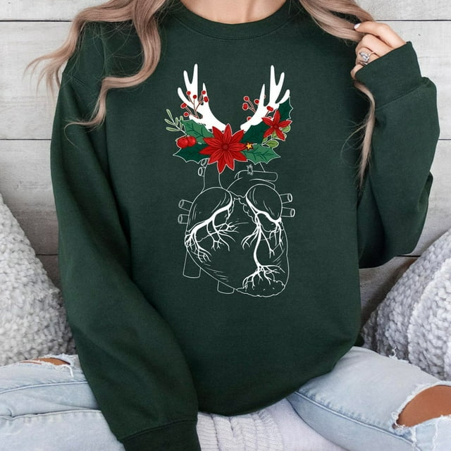 Christmas Nurse Shirt Heart Anatomy Shirt Reindeer Heart Tee Cath Lab ...