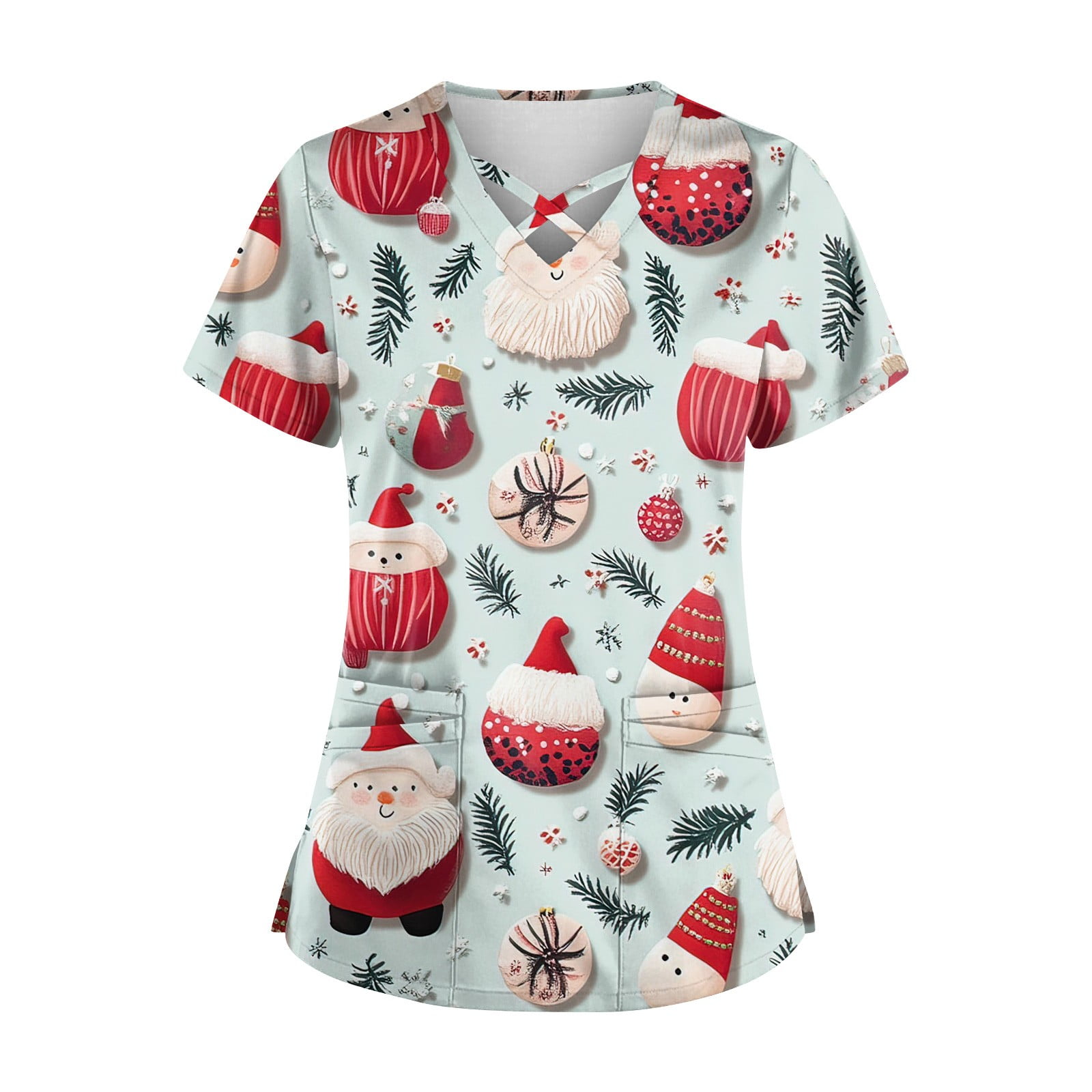 Christmas Nurse Uniforms For Women Xmas Snowflake Print Workwear T