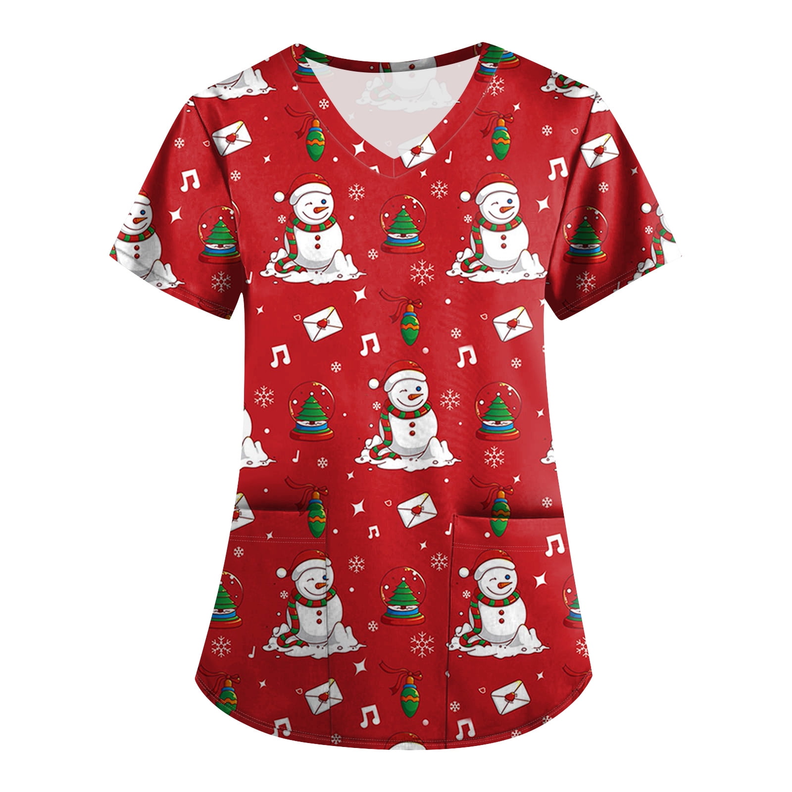 Christmas Nursing Scrub Tops Women V-Neck Short Sleeve Snowman Workwear ...