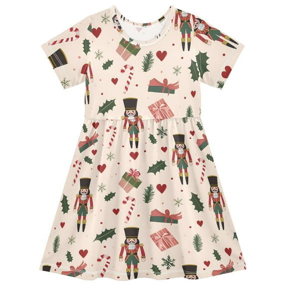 Christmas Nutcracker Leave Heart Snowflake Short Sleeve Dress A-Line ...