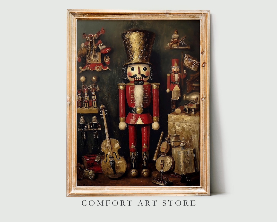 Christmas Nutcracker Oil Painting Red Gold Nutcracker Vintage Christmas ...