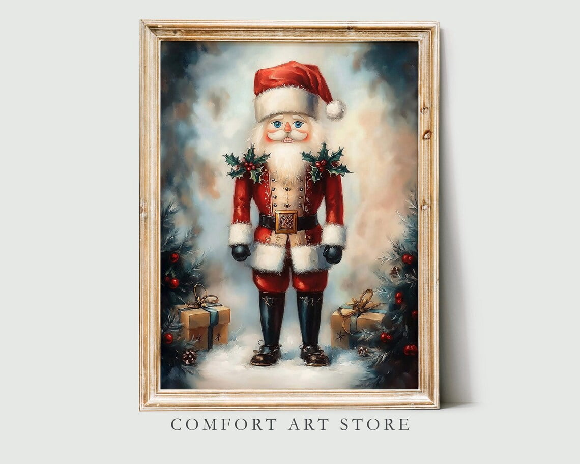 Christmas Nutcracker Print Santa Claus Neutral Antique Wall Art Vintage ...