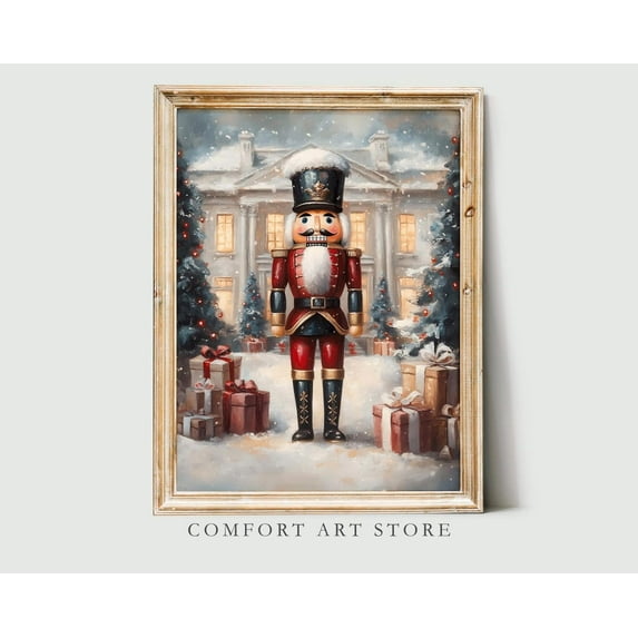 Christmas Nutcracker Print Vintage Oil Painting, Christmas Mansion ...