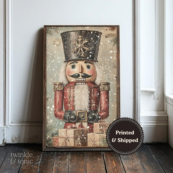 Christmas Nutcracker, Rustic Holiday Wall Art, Vintage Farmhouse Print ...