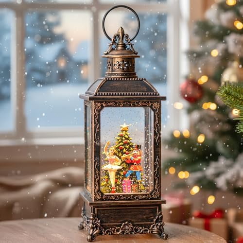 Christmas Nutcracker Snow Globe Lantern - Vintage LED Swirling Glitter ...