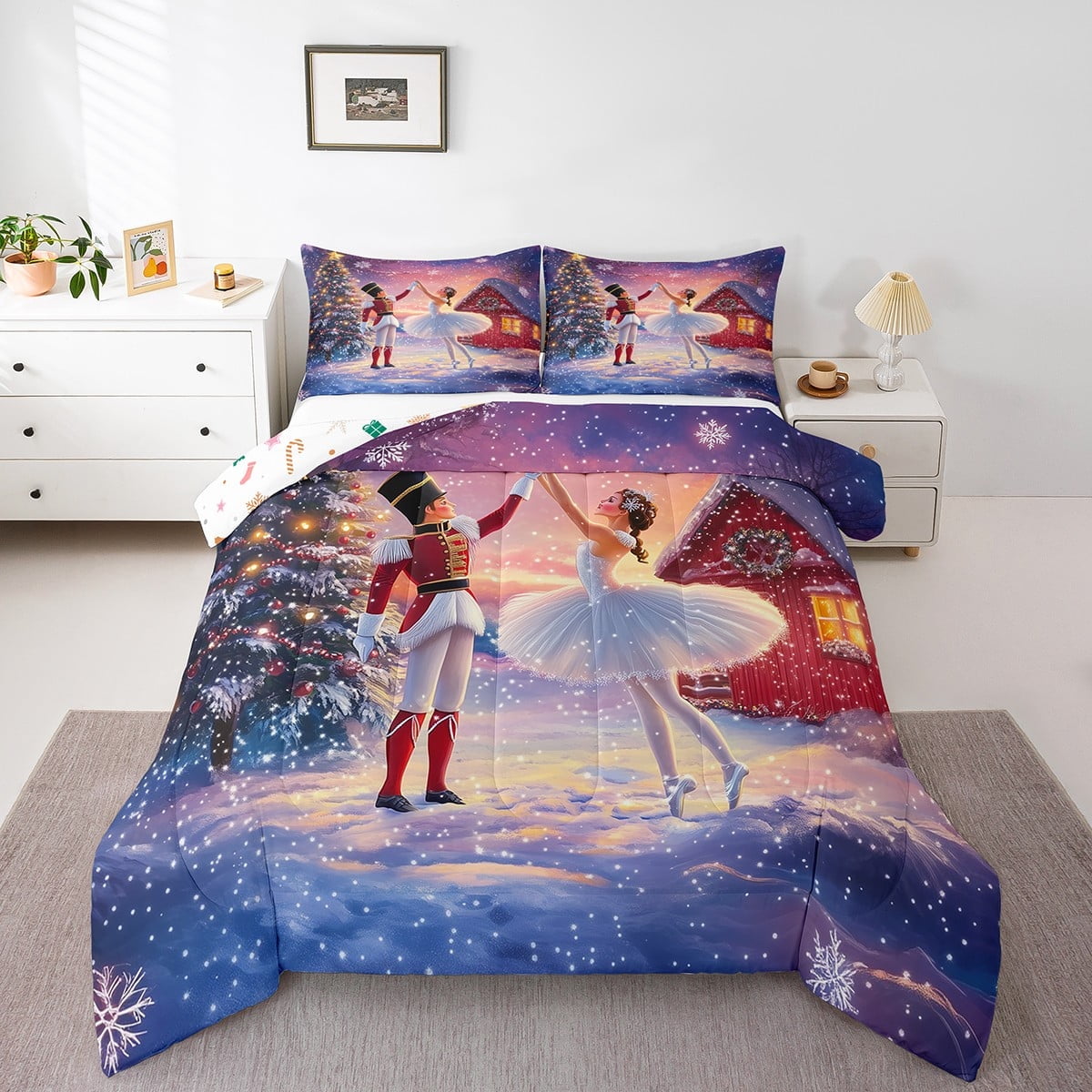 Christmas Nutcracker Twin Bedding Set,Winter Snowflake Xmas Tree ...