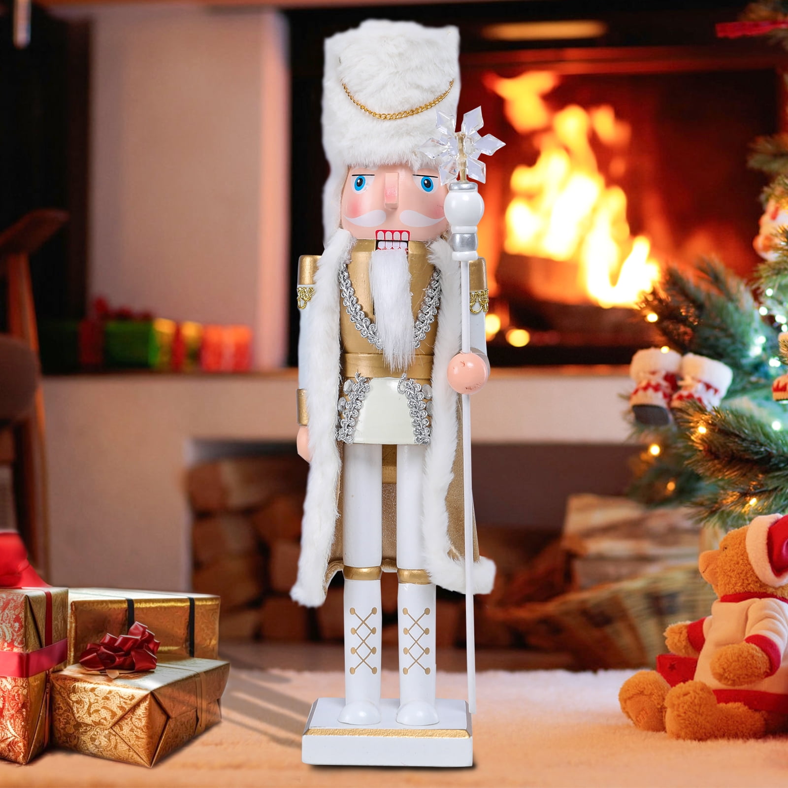 Christmas Nutcracker,White and Gold Nutcracker Soldier Figurine with ...