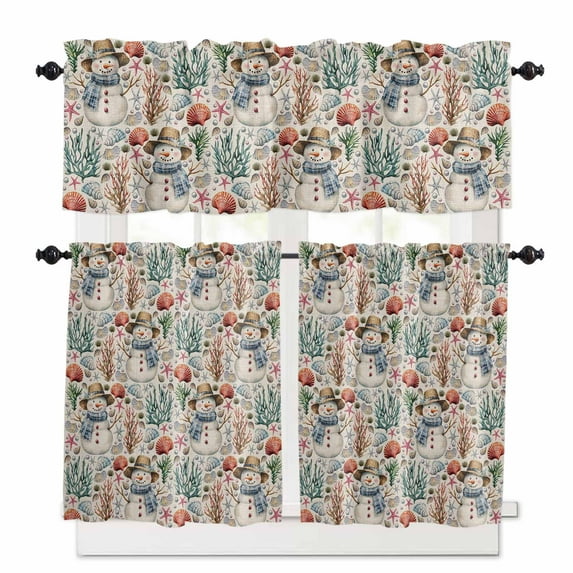 Christmas Ocean Kitchen Curtains Valances and Tiers Set of 3 Vintage ...