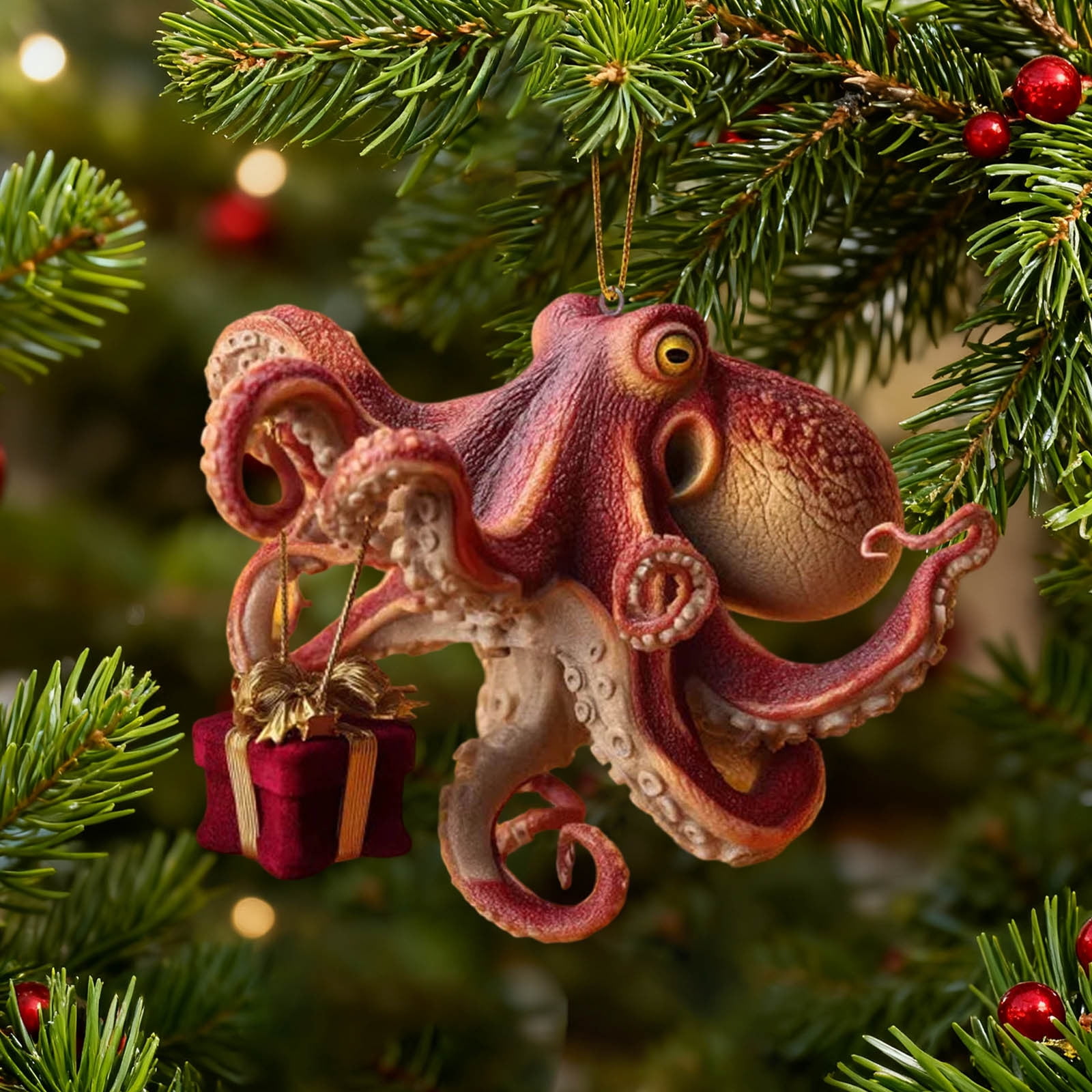 Christmas Octopus Series Hanging Ornament - 8-Arm Sea Themed Holiday ...